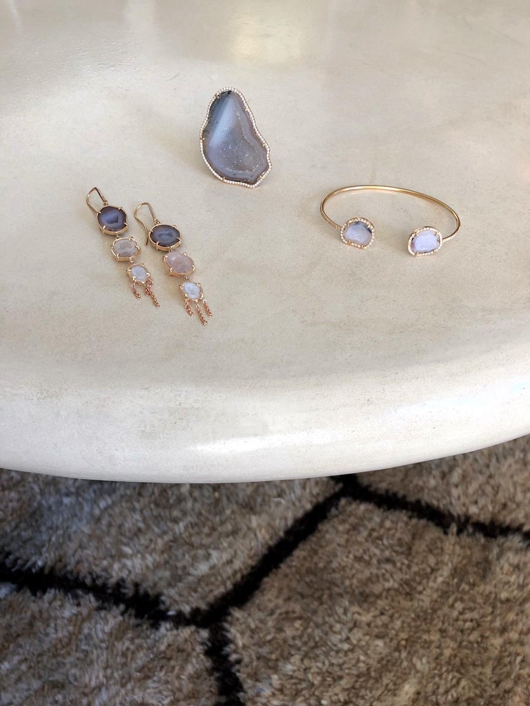 Karolin Agate Nude Geode Rose Gold Cocktail Ring Pavé Diamonds at ...