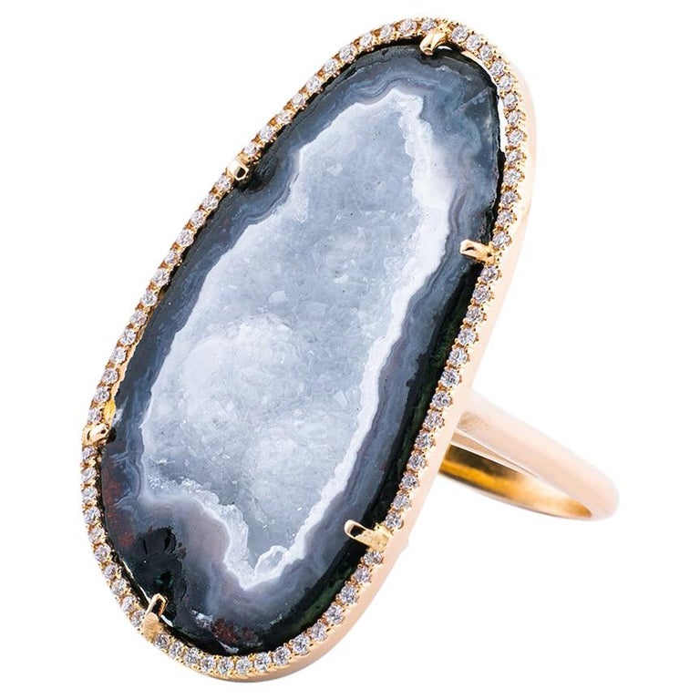 Karolin Rose Gold White/Blue Agate Geode White Pave Diamond Cocktail ...