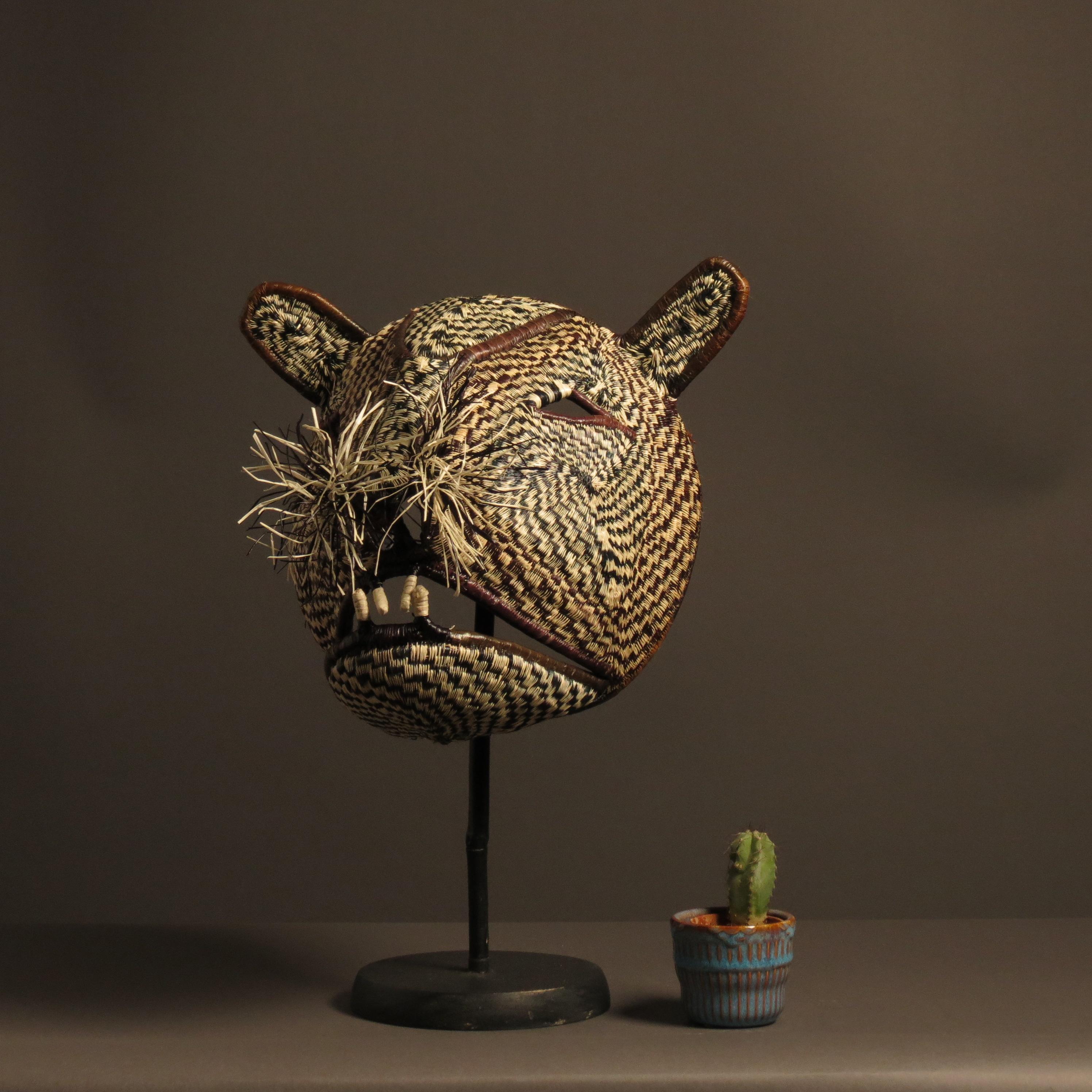 Black and white handwoven tribal animal mask For Sale at 1stDibs