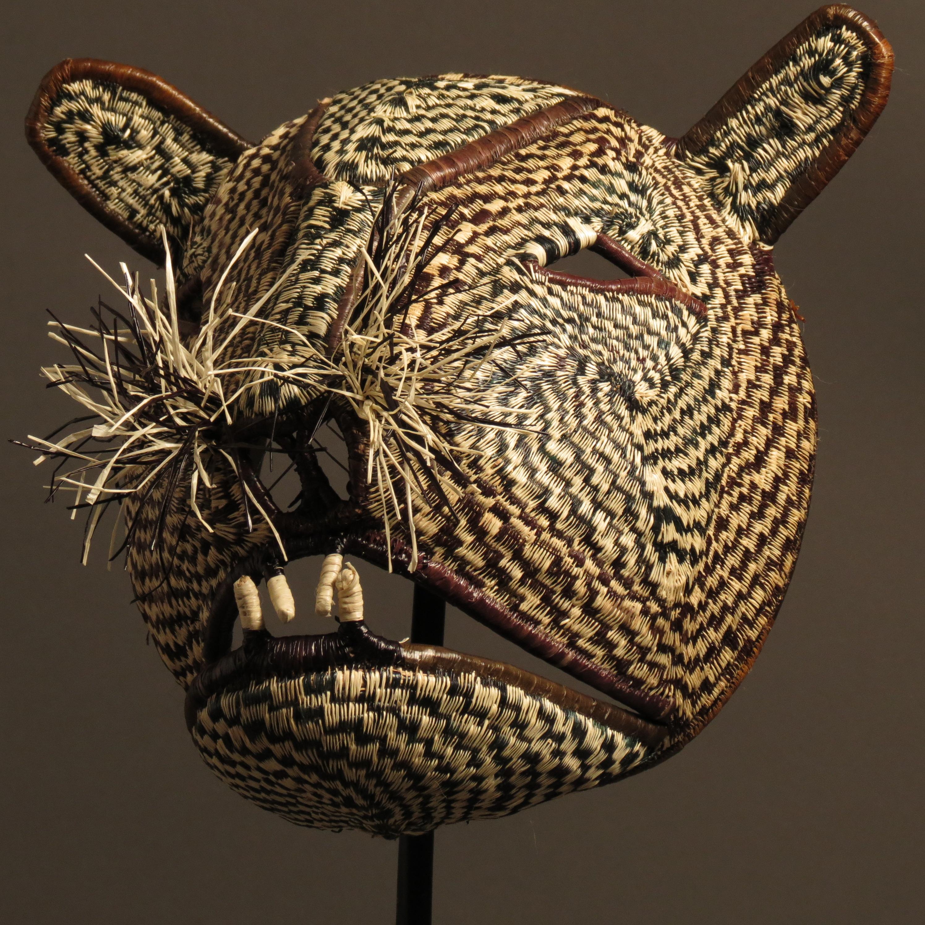 Black and white handwoven tribal animal mask For Sale at 1stDibs