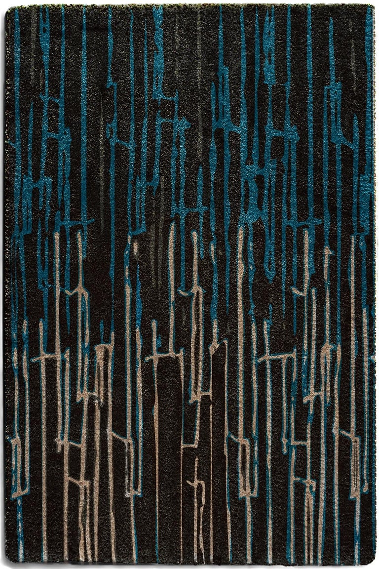 Kasai Hand-Tufted Tencel Rug in Blue and Brown For Sale at 1stDibs