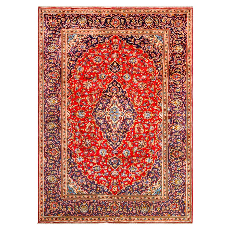 Kashan, Persian Area Rug Floral Red For Sale at 1stDibs