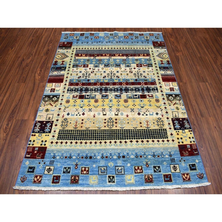Kashkuli Gabbeh Pictorial Pure Wool Hand Knotted Oriental Rug at 1stDibs