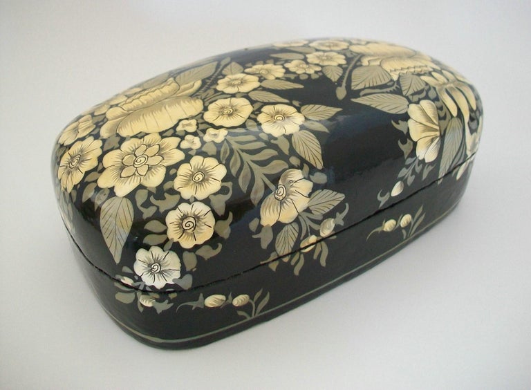 Kashmir Black Lacquer and Hand Painted Papier Mâché Box, India, Mid ...