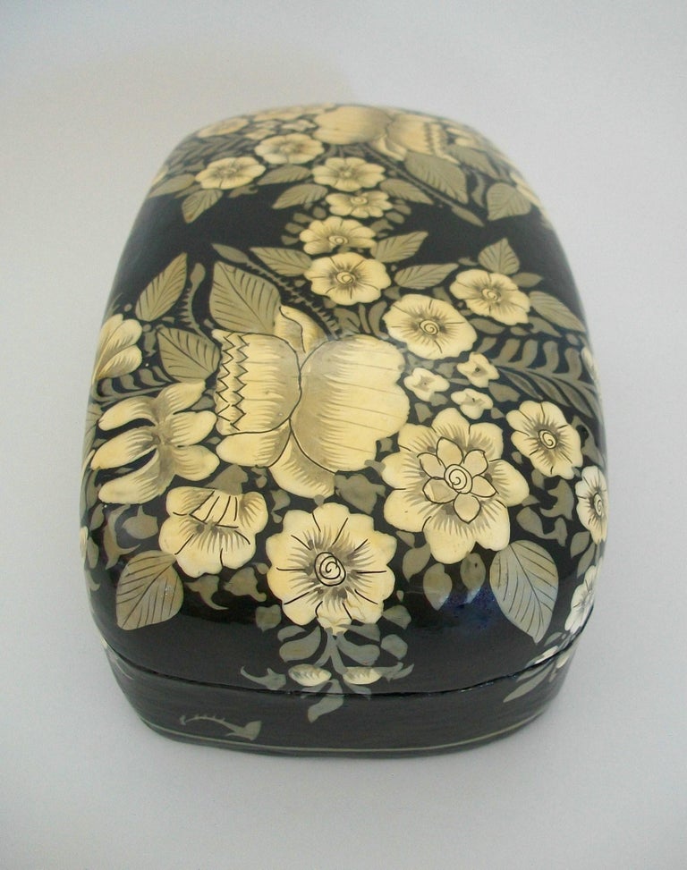 Kashmir Black Lacquer and Hand Painted Papier Mâché Box, India, Mid ...
