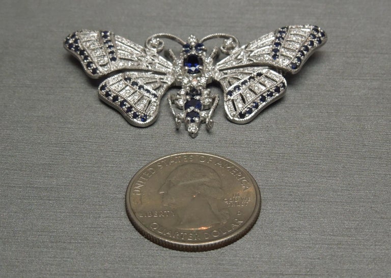 Kashmir Sapphire and Diamond 18 Karat Butterfly Pin / Slide Pendant For ...