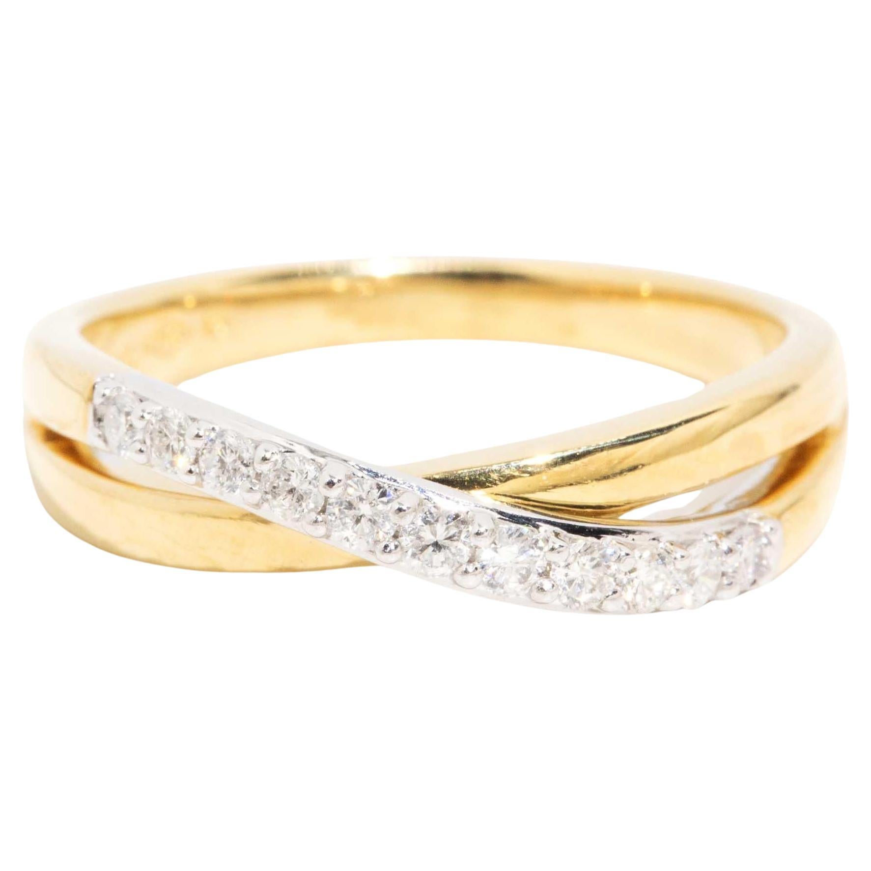 Four Diamond Gold Crossover Ring at 1stDibs