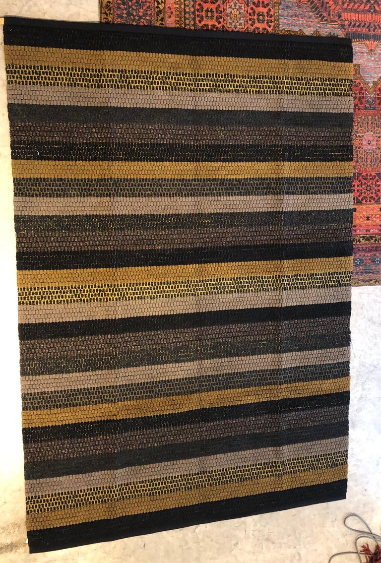 Multi-Color Stripe Woven Wool and Linen Area Rug at 1stDibs