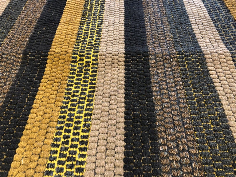 Multi-Color Stripe Woven Wool and Linen Area Rug at 1stDibs