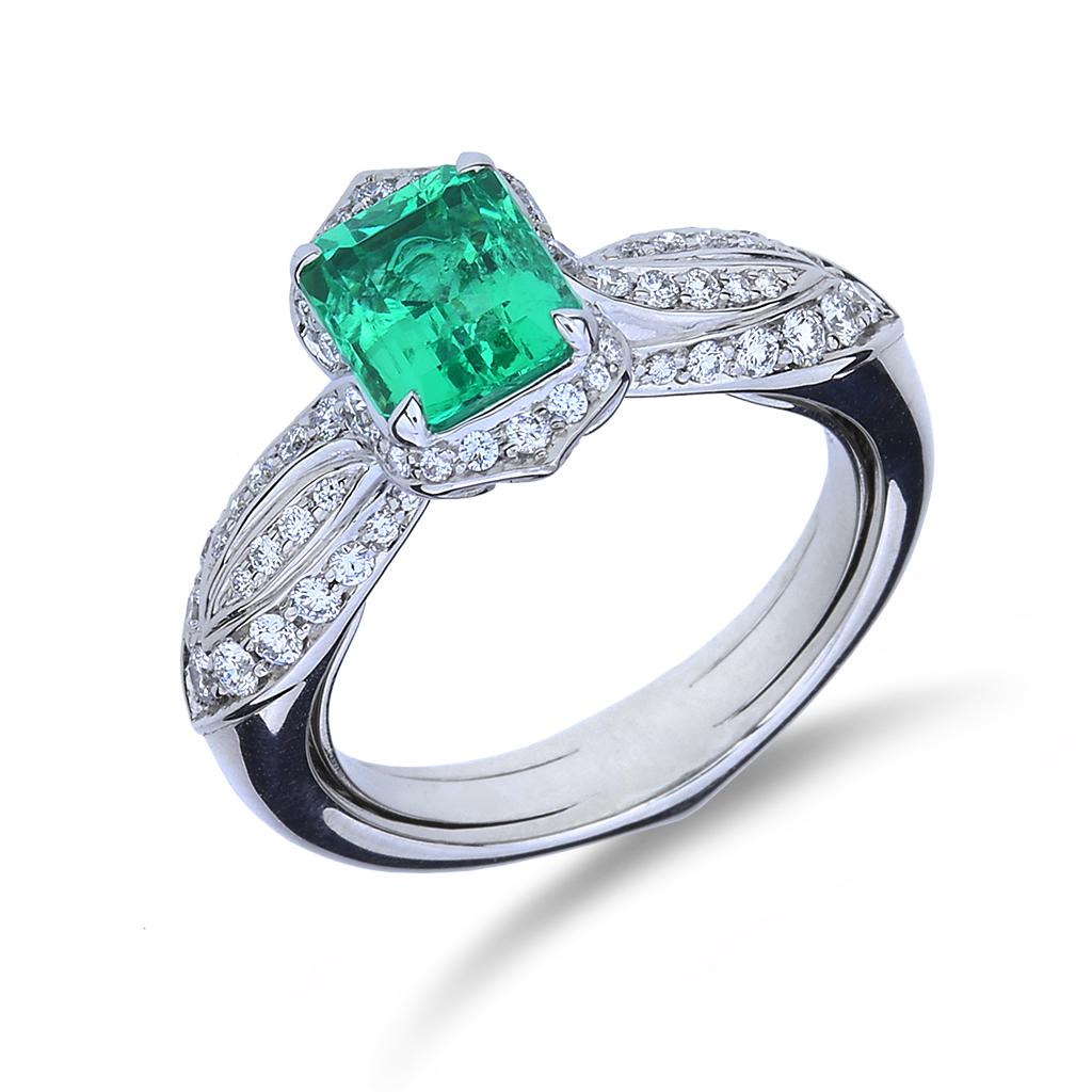 Kat Florence No Oil Muzo Colombian Emerald Diamond 18K Gold Ring For ...