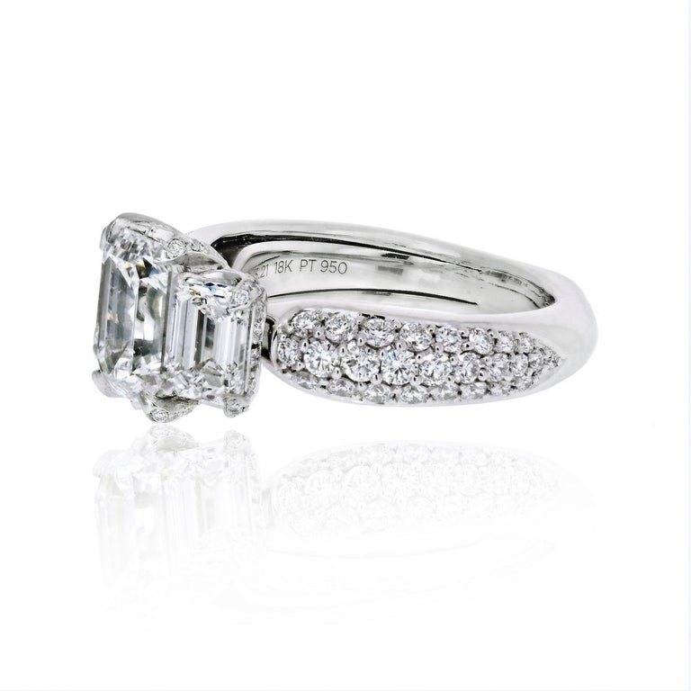 Kat Florence Three-Stone Emerald Cut Diamond Engagement Ring at 1stDibs