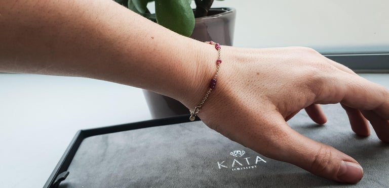 KATA Ruby Bead Bracelet with 9 Carat Yellow Gold Chain with Hook Clasp ...