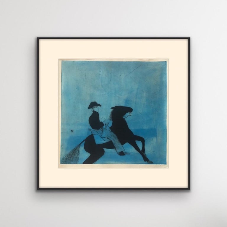 Kate Boxer - Cowboy and Horse – Blue by Kate Boxer, Drypoint print ...