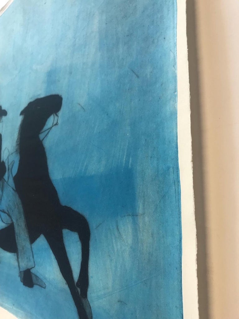 Kate Boxer - Cowboy and Horse – Blue by Kate Boxer, Drypoint print ...