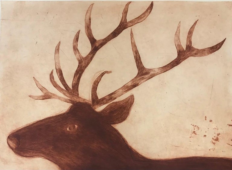 Kate Boxer - Stag, Kate Boxer, Handmade Drypoint Print, Animal and ...