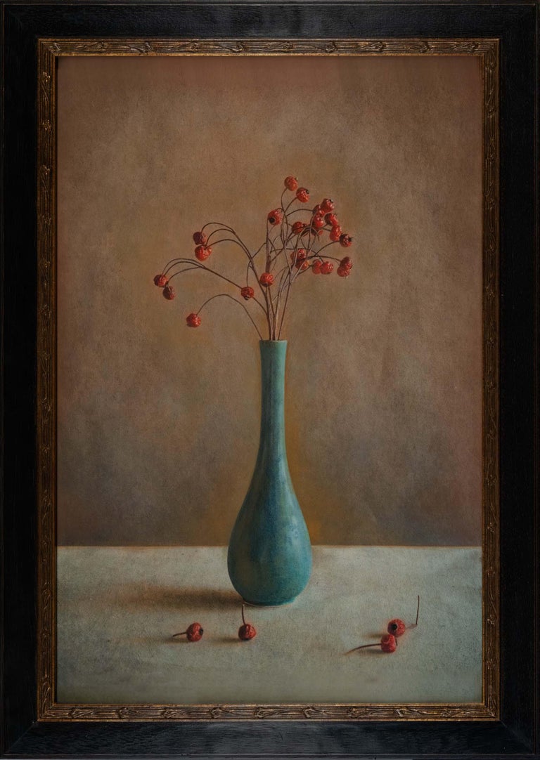 Kate Breakey - Blue Vase with Red Berries For Sale at 1stDibs