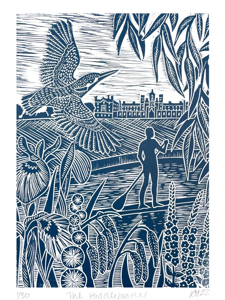 Kate Heiss - The Paddleboarder, Cambridge Landscape Print, Figurative ...