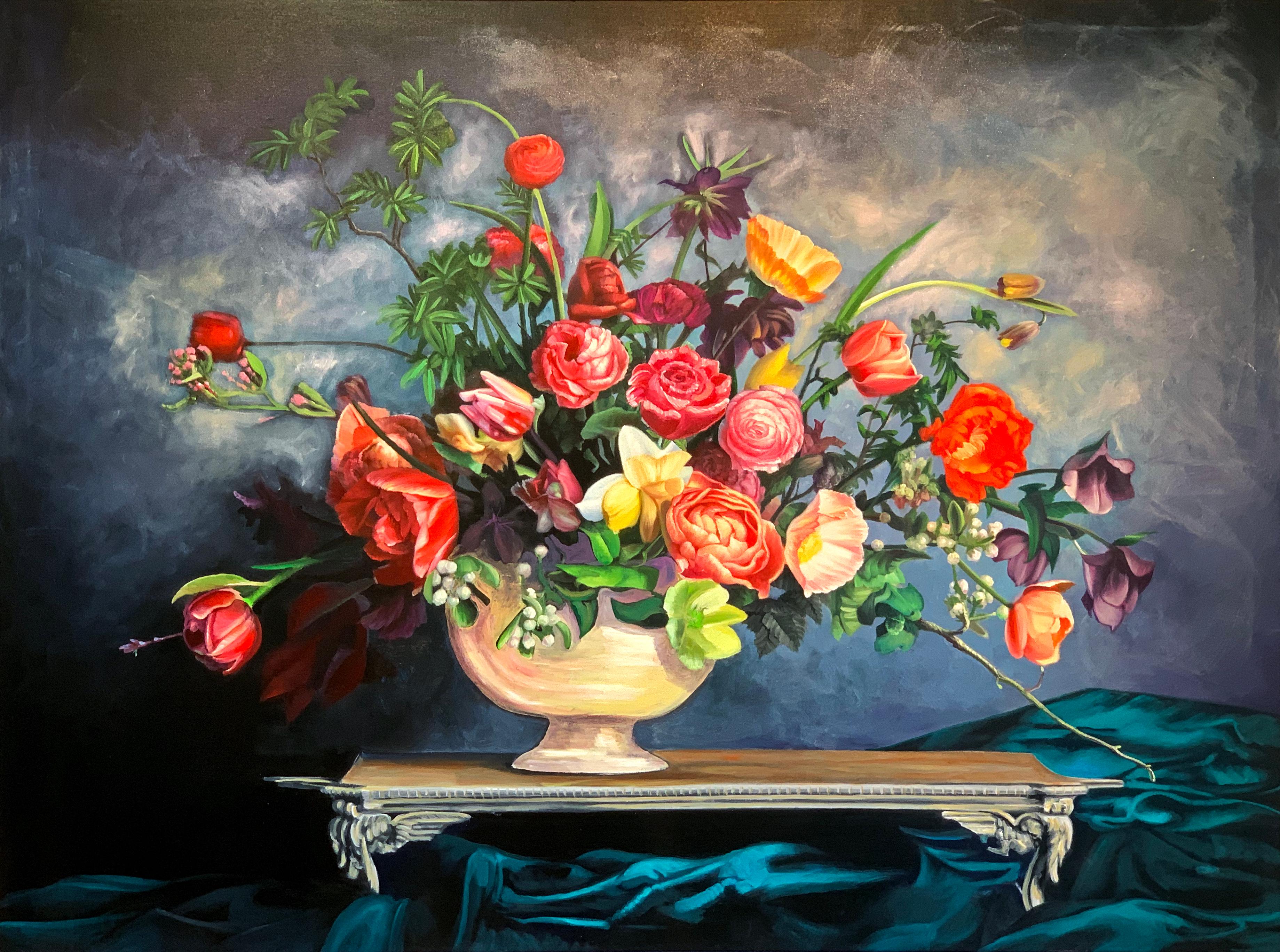 Katharina Husslein - Born to Love by Katharina Husslein Contemporary Flower Still life Oil ...