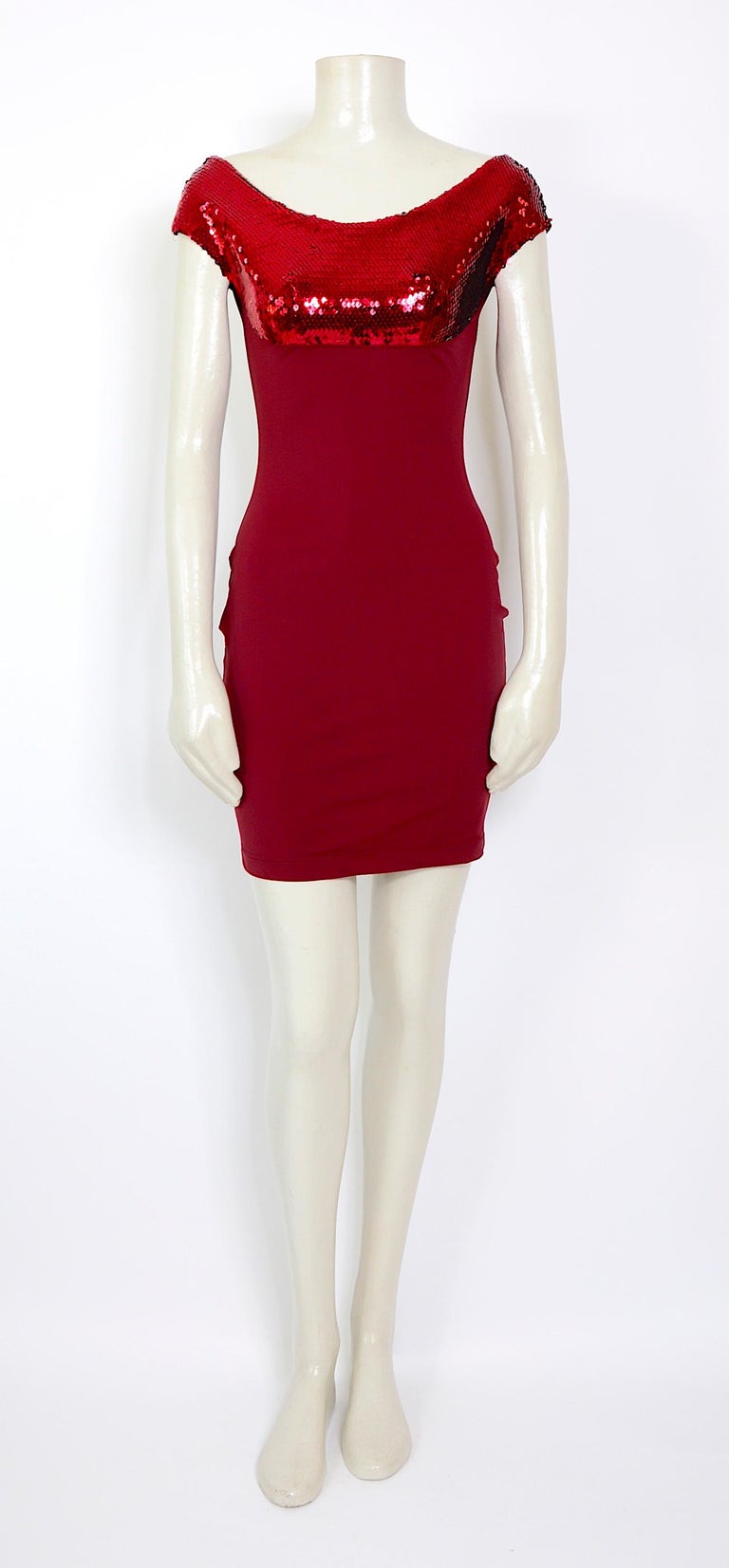 Katharine Hamnett documented 1980s sequin deep wine red dress For Sale ...