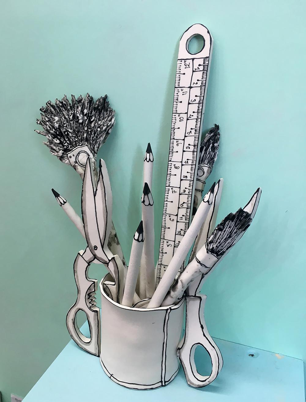 Katharine Morling - "Stationary pot" porcelain and black stain ceramic ...