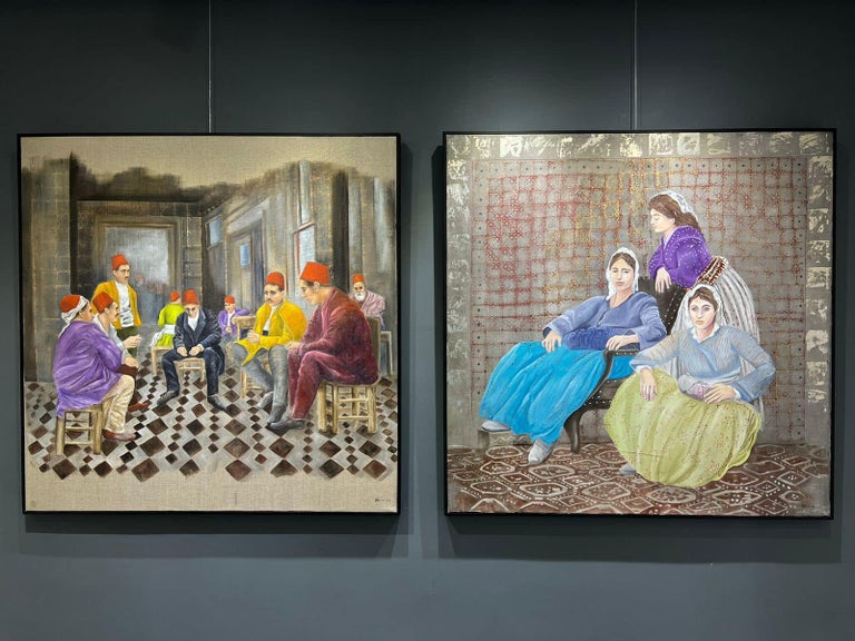 Katherine Bakhoum-Tisné - "Arabian Cafe II” Oil Painting 47" x 47" inch ...