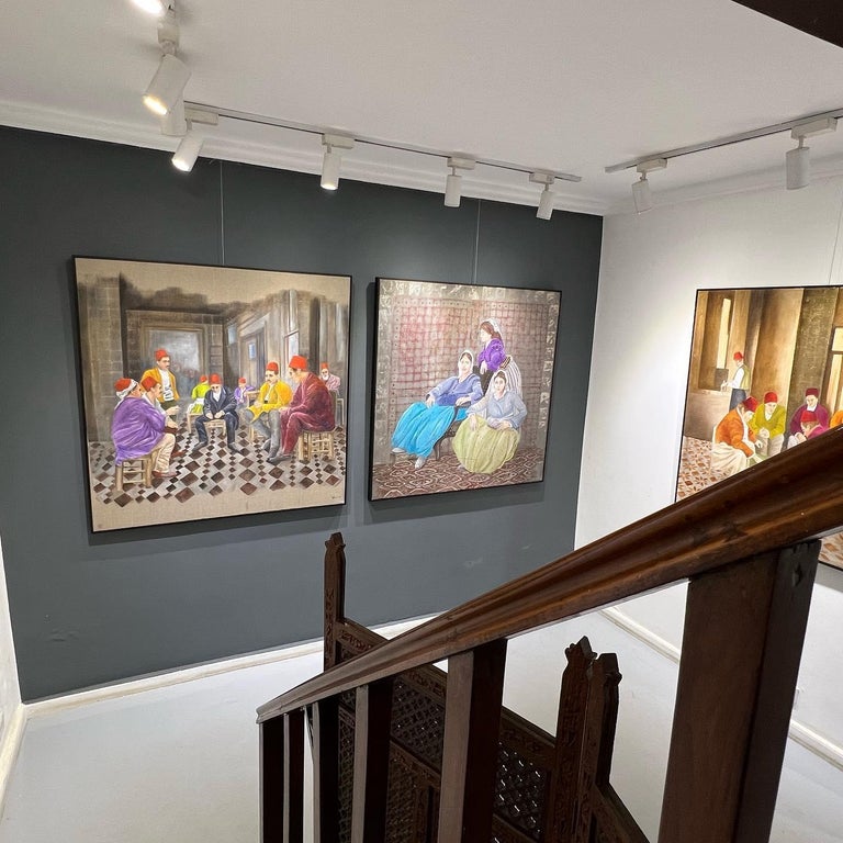 Katherine Bakhoum-Tisné - "Arabian Cafe II” Oil Painting 47" x 47" inch ...