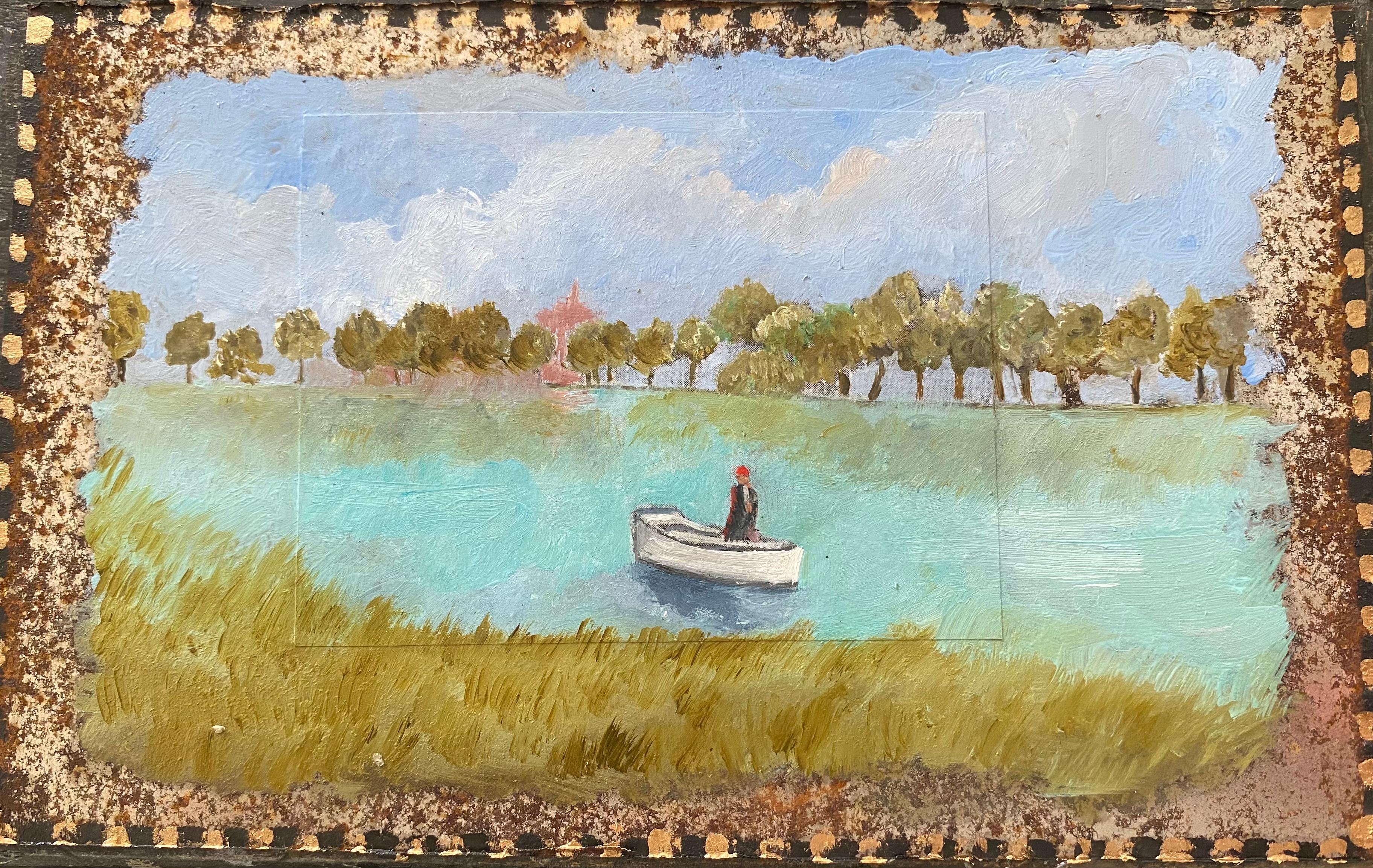 Katherine Bakhoum-Tisné - "La Barque” Landscape Oil Painting 5" x 8 ...
