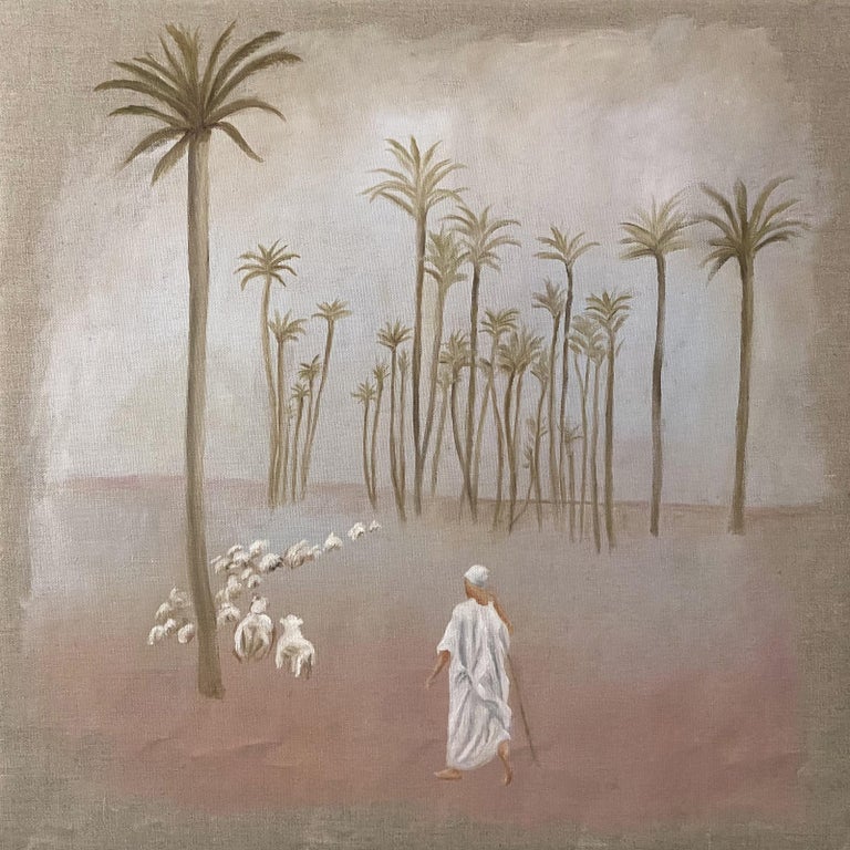 Katherine Bakhoum-Tisné - "La Palmeraie” Oil Painting 25.5" x 25.5 ...