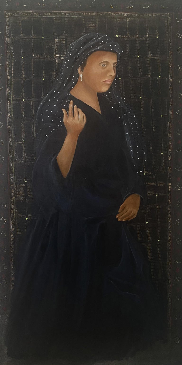 Katherine Bakhoum-Tisné - "Lady in Black” Oil Painting 53" x 27.5" inch ...