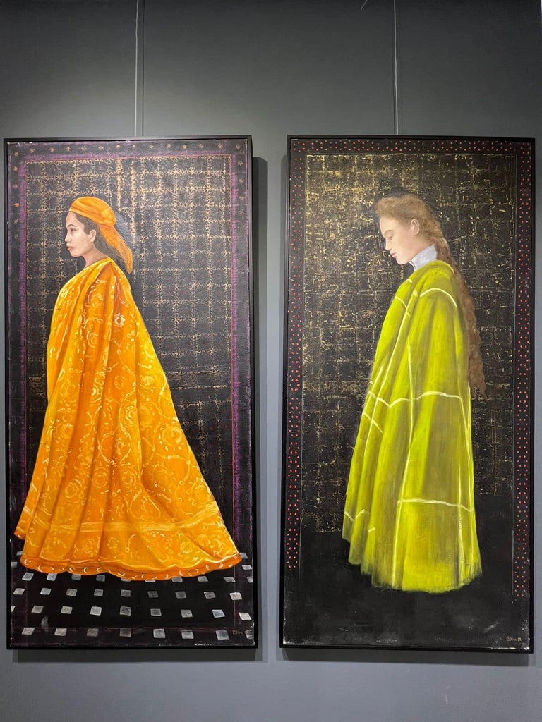 Katherine Bakhoum-Tisné - "Orange Robe” Oil Painting 53" x 27.5" inch ...