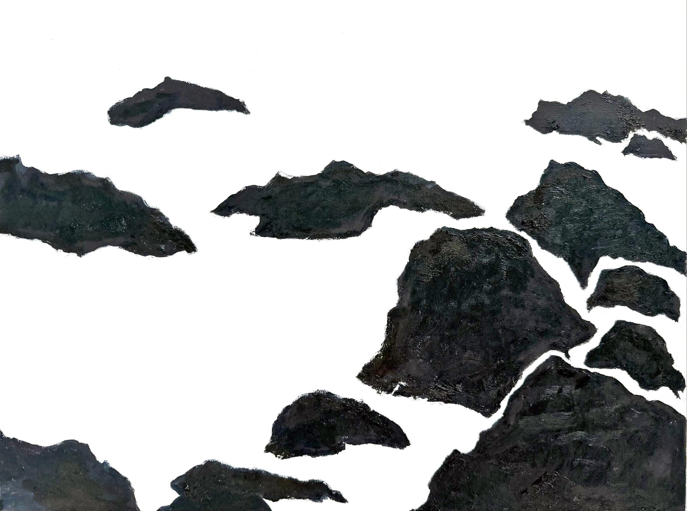 Katherine Borkowski-Byrne - "Ebbing", Abstract Seascape, Rock, Black ...