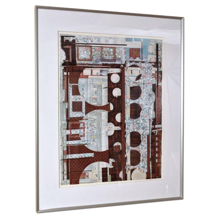 Kathleen Bridges Multi Layered Paper Collage Oxblood Red Blue Geometric ...