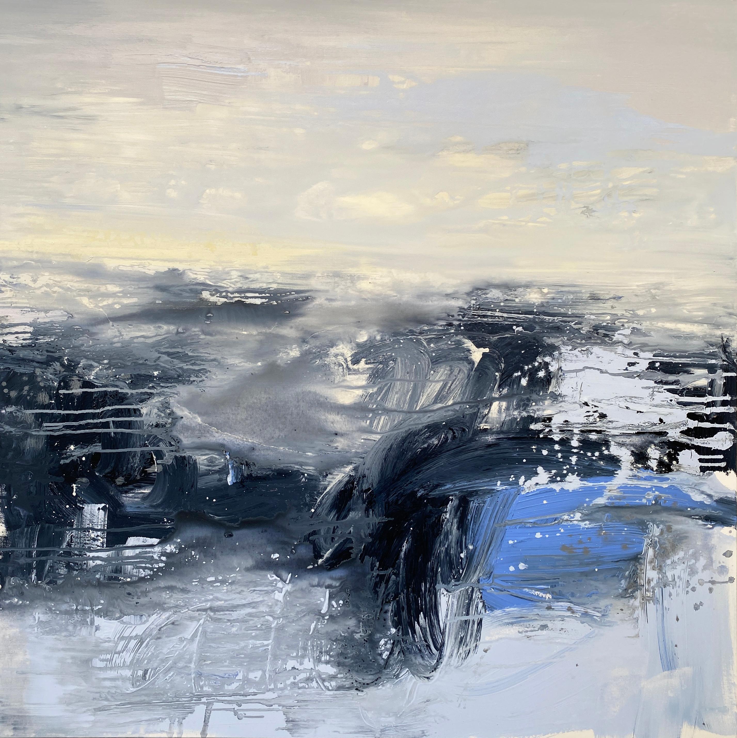 Kathleen Rhee - abstract expressionist painting large original canvas blue white grey seascape ...