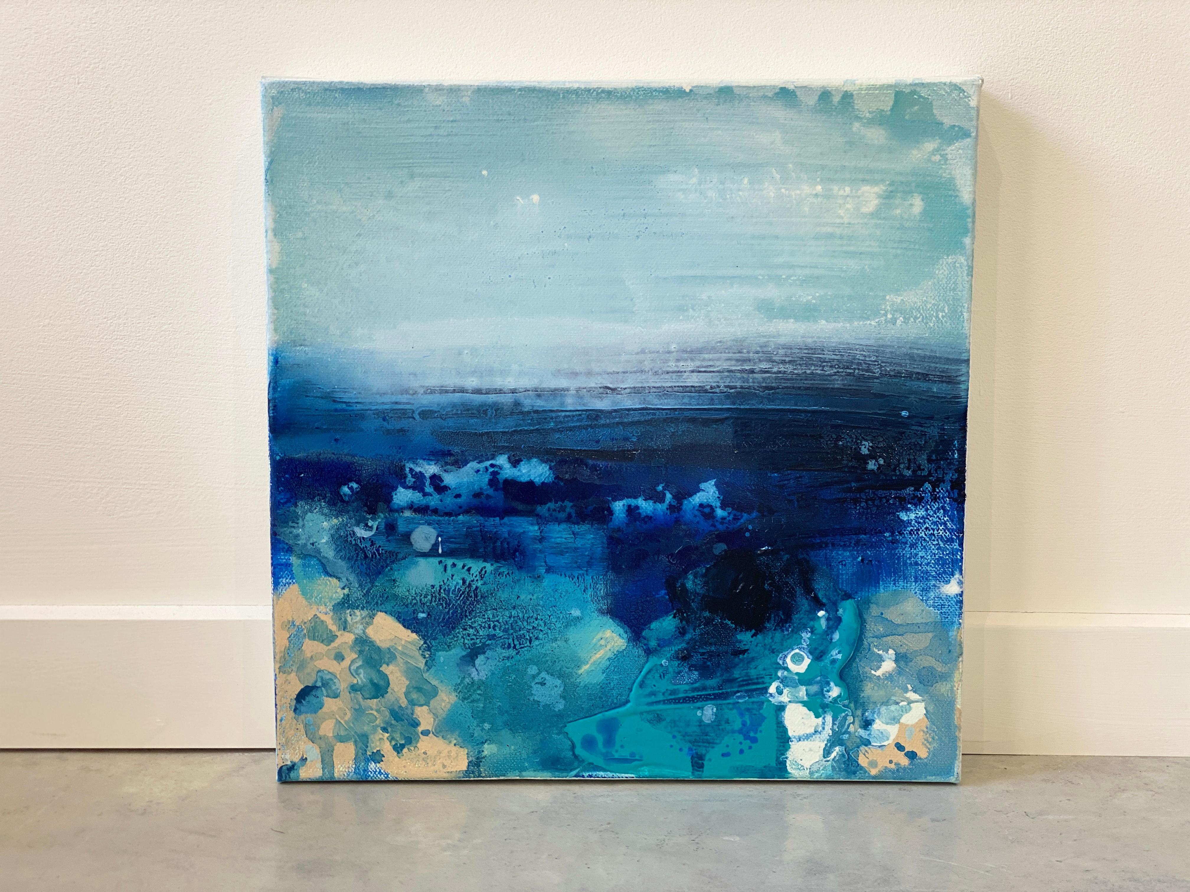 Kathleen Rhee - Beach no2 small abstract ocean expressionism blue sea ...