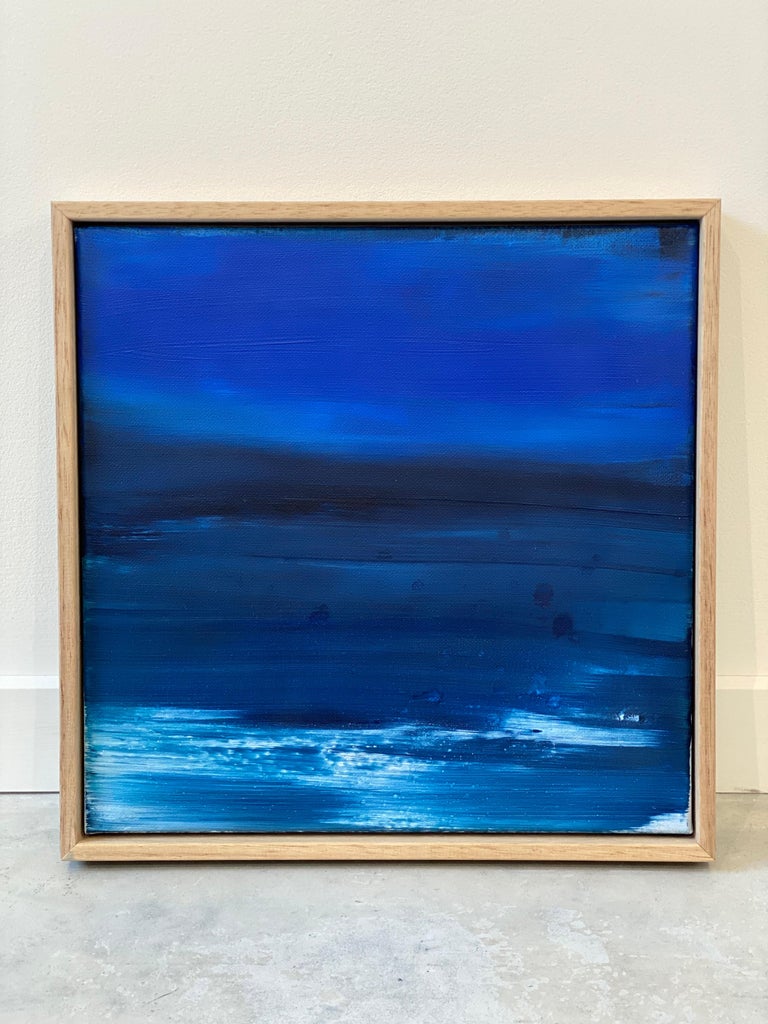 Kathleen Rhee - Cobalt Waters small framed abstract expressionist painting in blue and pastel ...