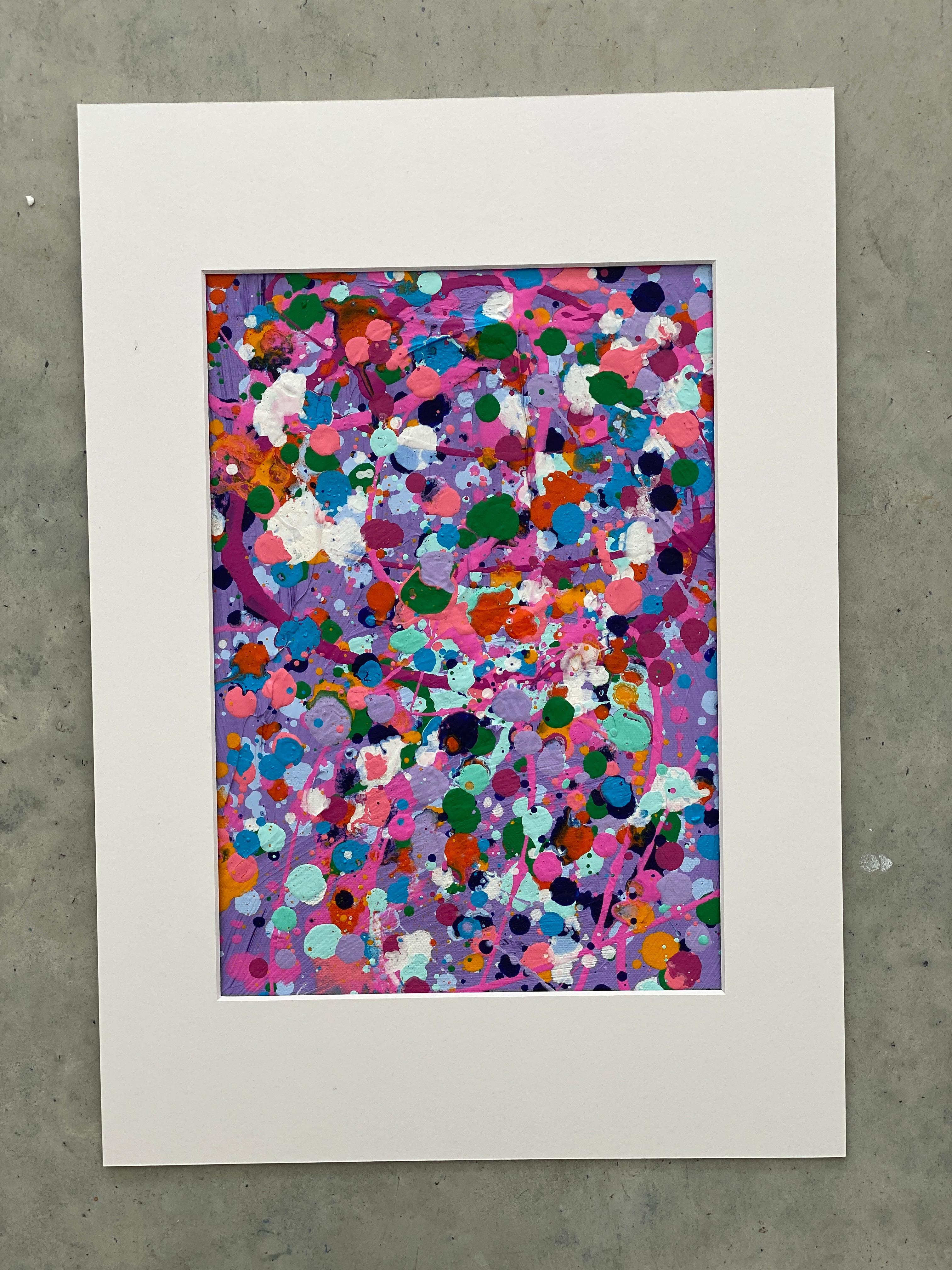 Kathleen Rhee - Colorful spatter no5 drip abstract expressionist Jackson Pollock pink lavender ...