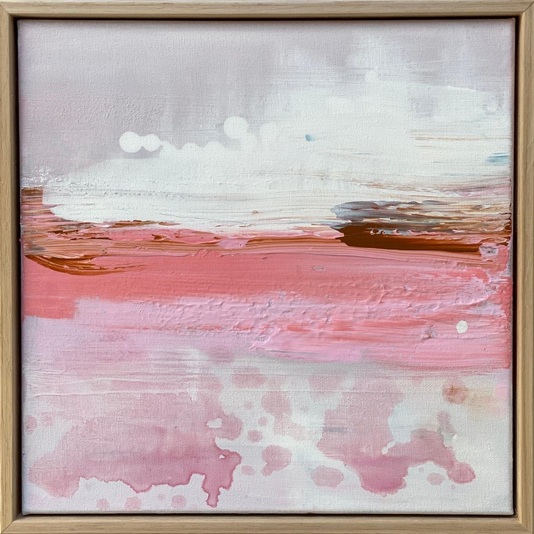 Kathleen Rhee - Forever small framed abstract expressionist painting in pink and pastel For Sale ...