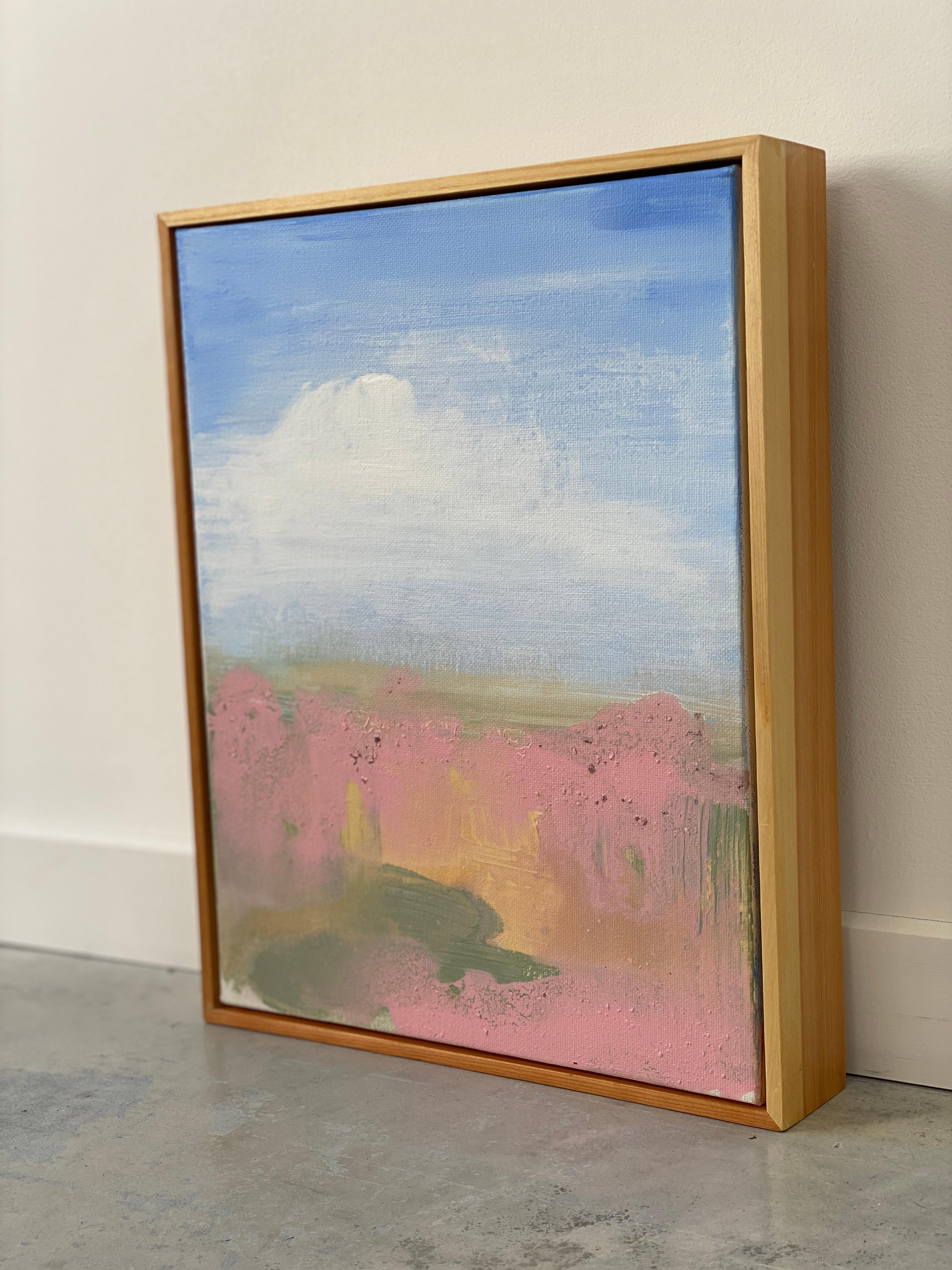 Kathleen Rhee - Land abstract expressionist landscape canvas framed blue sky clouds pink earth ...