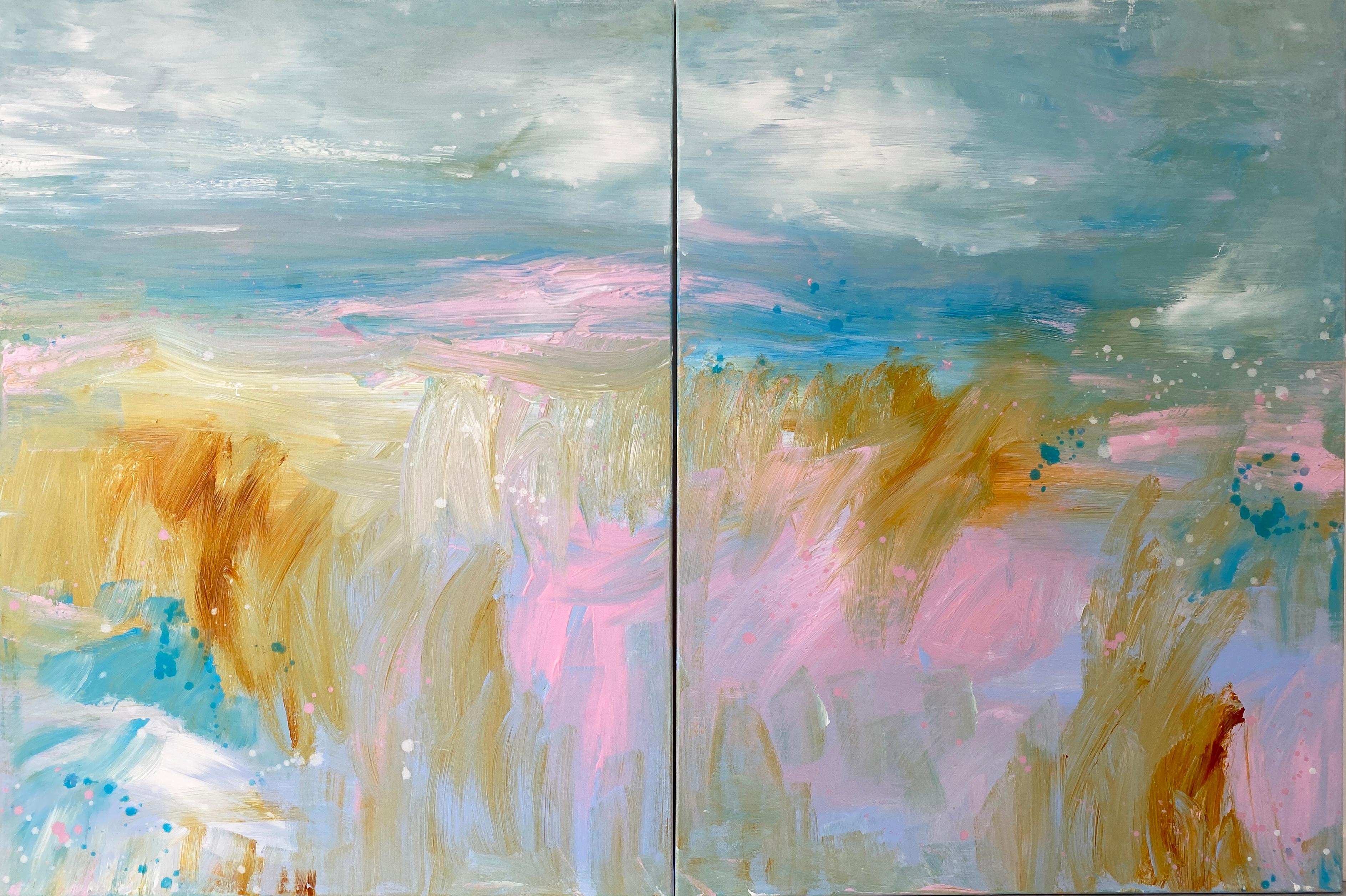 Kathleen Rhee - Strawberry Fields abstract expressionist double panel ...