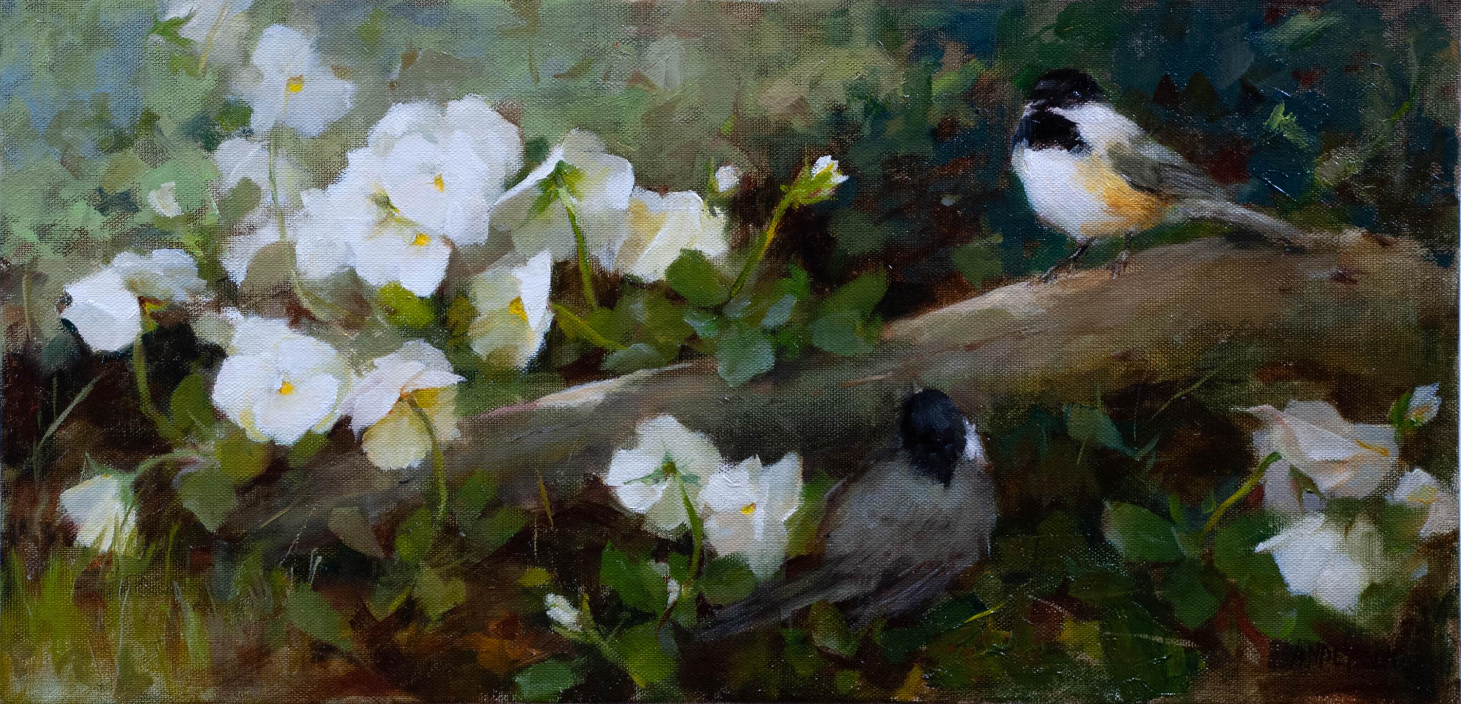 Kathy Anderson - "White Pansies and Two Chickadees, " Oil Painting For ...