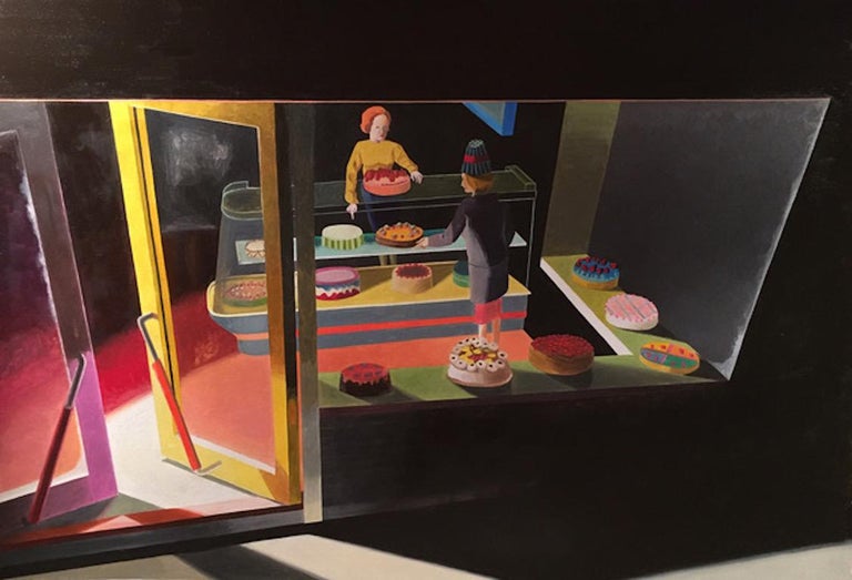 Kathy Osborn - Bakery at Night, figurative oil painting of person ...