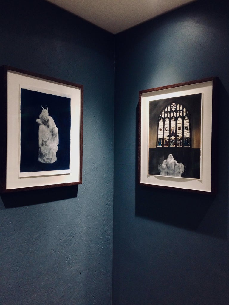 Katie Eleanor - Hand coloured print in blue Portrait of a devil ...