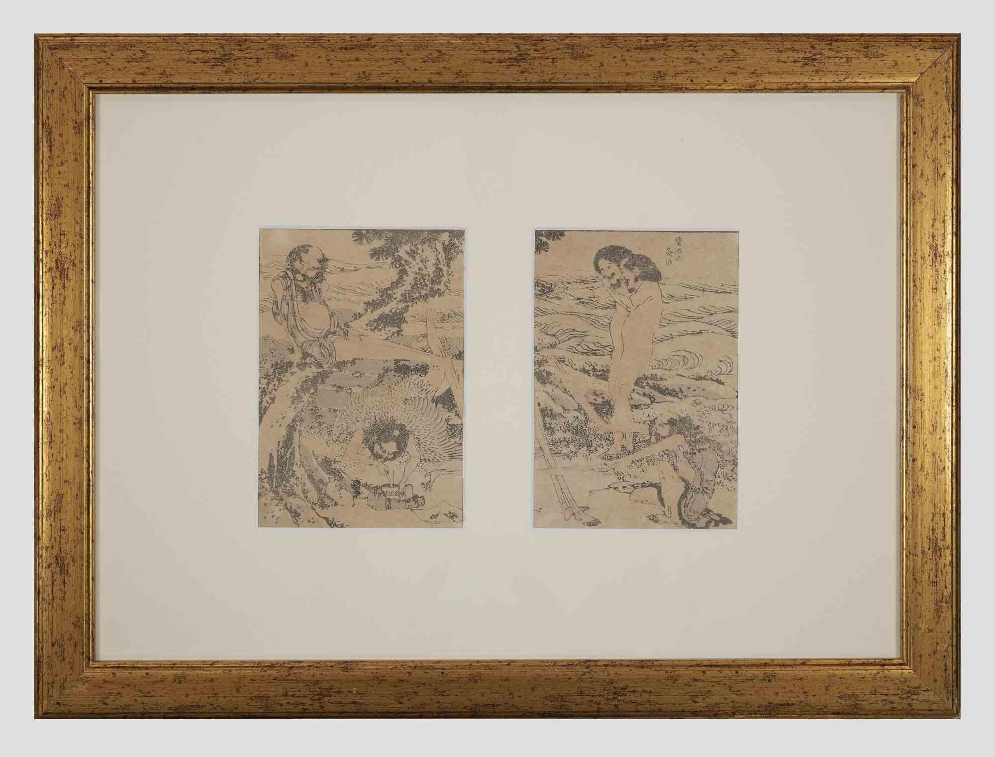 Katsushika Hokusai - View of Mt. Fuji: Barrel Maker at 1stDibs