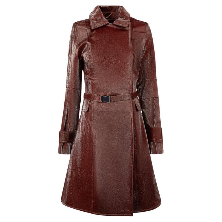 Kaufmanfranco Women's Burgundy Faux Leather Long Trench Coat For Sale at 1stDibs