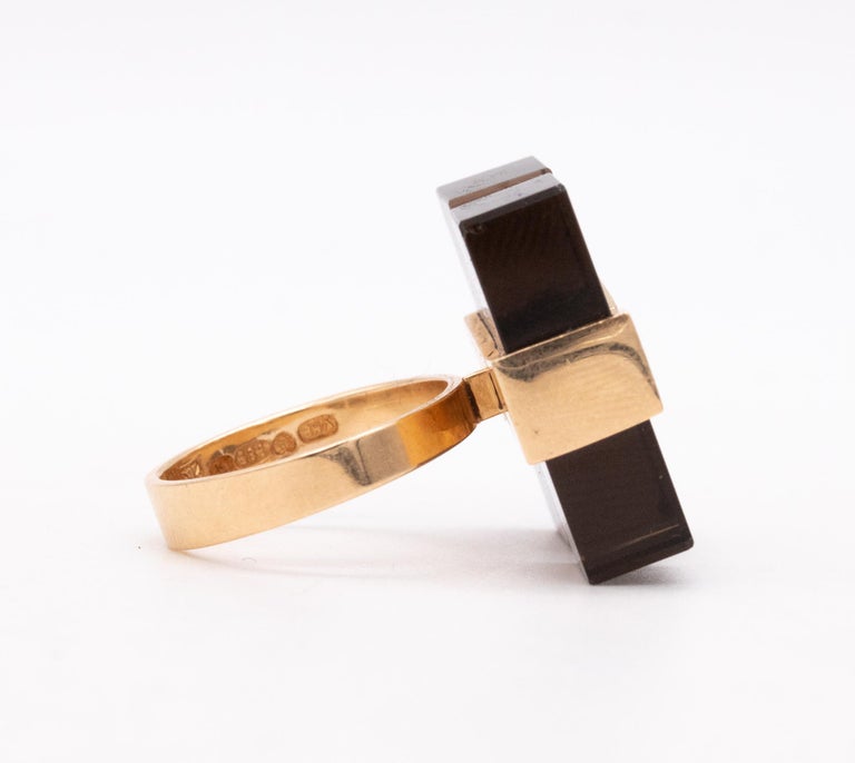 Kaunis Koru 1973 Finland Sculptural Geometric Ring 14Kt Gold Smokey ...