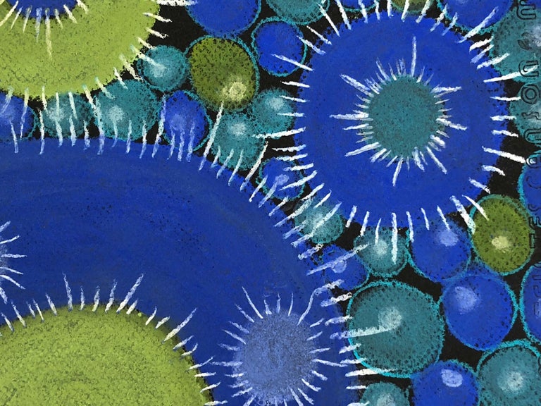 Kay Hartung - "Macroblast 10", pastel, drawing, microscopic, blue ...