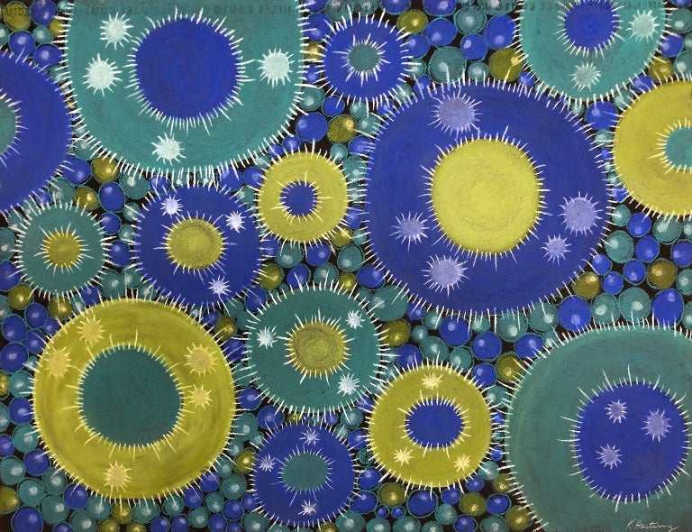 Kay Hartung - "Macroblast 10", pastel, drawing, microscopic, blue ...