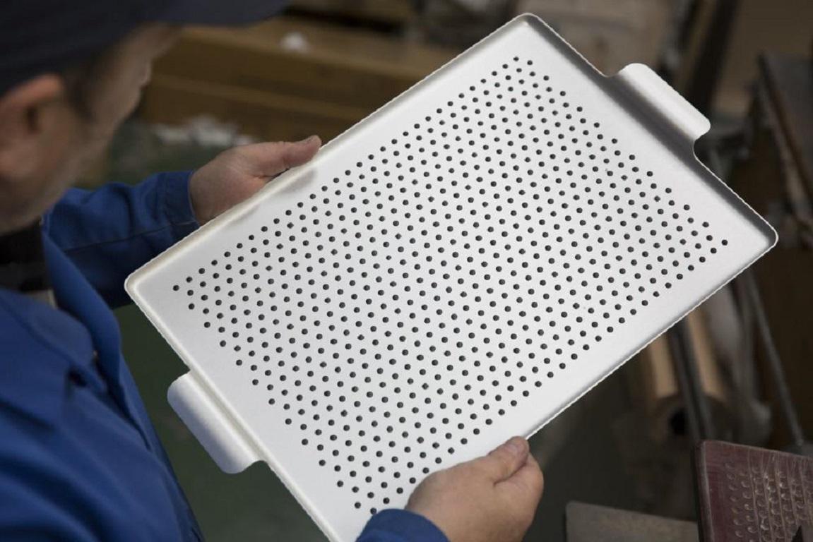 Kaymet, Serving Tray, Silver Anodized Aluminum, Silicone Rubber Grip ...