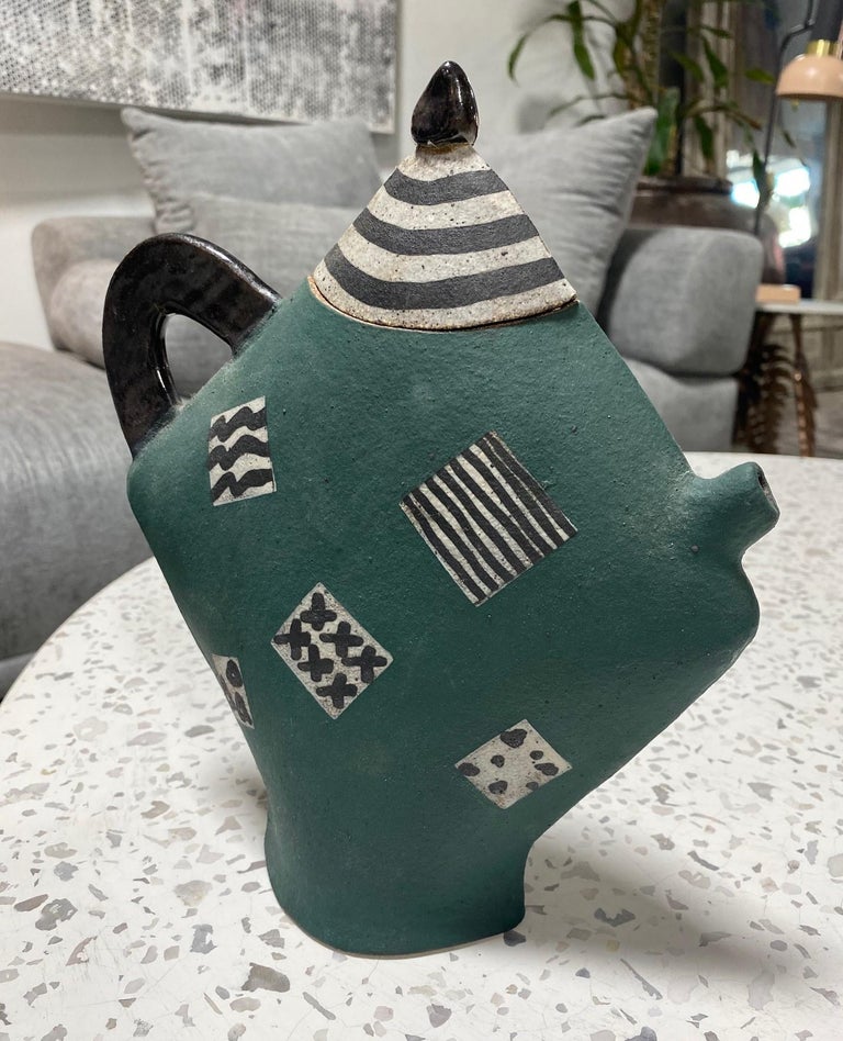 Kazuko Matthews Signed Flattened Postmodernist Stoneware Teapot Vase