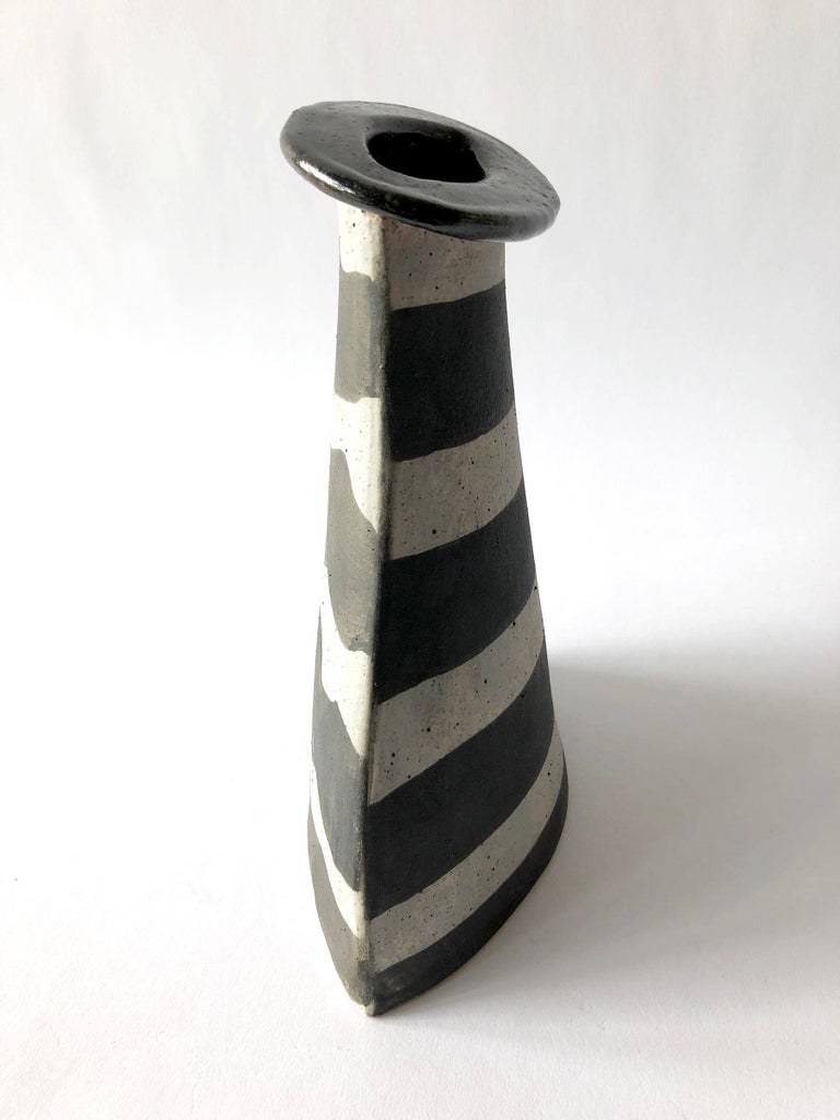 Kazuko Matthews Stoneware Flattened Postmodernist Vase at 1stDibs